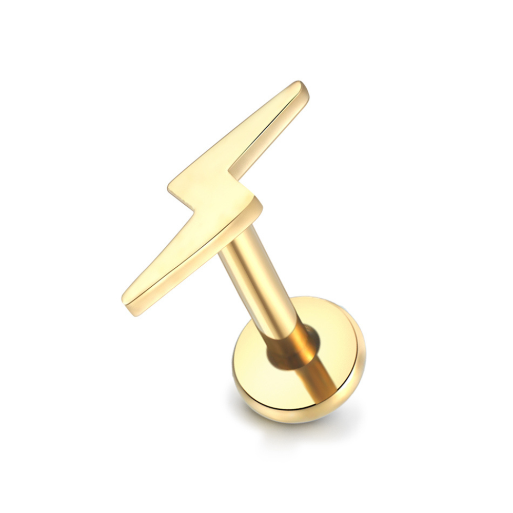 Lightning Bolt Flat Back Labret Stud Gold